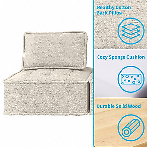 Mjkone Modular Sofa 3PCS Free Combination Armless Floor Sofa Chair Comfy Floor Couch with Removable Back Cushion Variable Sectional Sofa Couches for Living Room Apartment Office Small Space, Beige