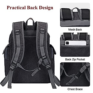 WITZMAN Canvas Backpack for Men & Women Vintage Rucksack Backpack High Capacity (A8004 Black)