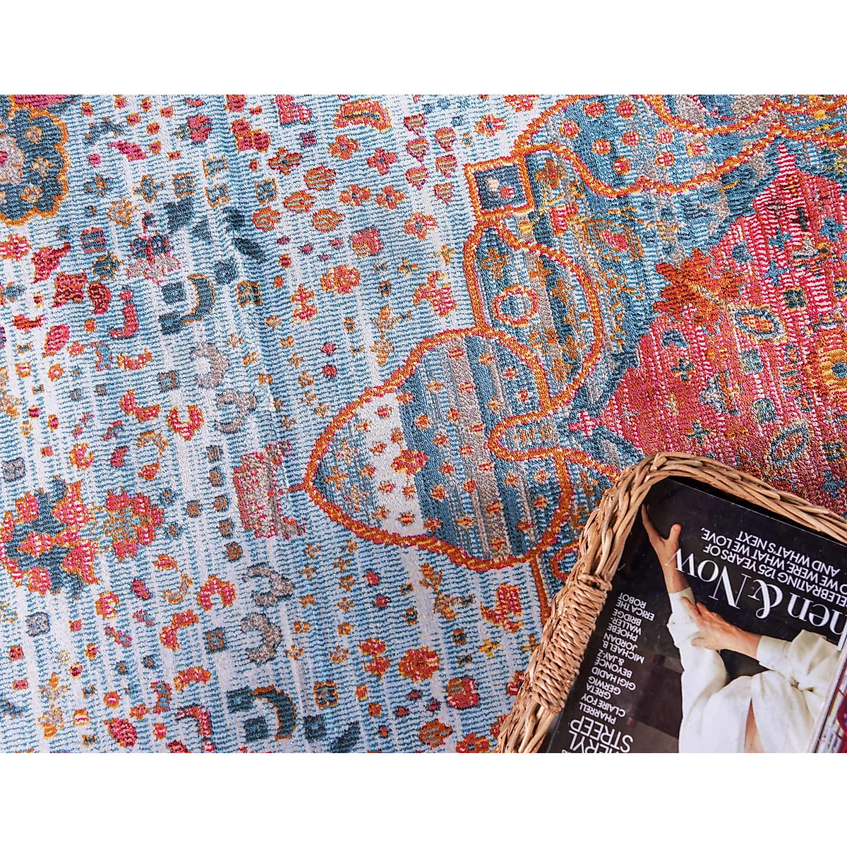 Unique Loom Baracoa Collection Area Rug - Malecon (5' 5" x 8' Rectangle, Light Blue/ Orange)