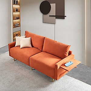 VASOENY 72.8 Inch Loveseat Sofa Couch, Mid Century Modern Linen Fabric Love Seats Sofa, 2 Seater Couches for Bedroon, Living Room, Apartment, Home Office(Orange)