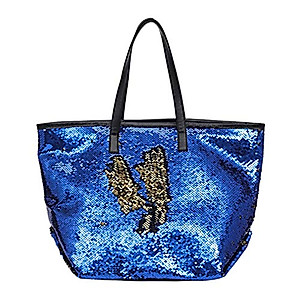 FENICAL Tote Sequins Shoulder Bag Glitter Handbag Flippy Large Tote Bag for Ladies Girls Women- Dark Blue (Random color of inner pattern)