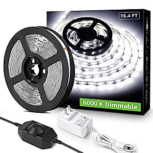 Lepro LED Strip Light White, 16.4ft Dimmable Vanity Lights, 6000K Super Bright LED Tape Lights, 300 LEDs 2835, Strong 3M Adhesive, Suitable for Home, Kitchen, Under Cabinet, Bedroom, Daylight White