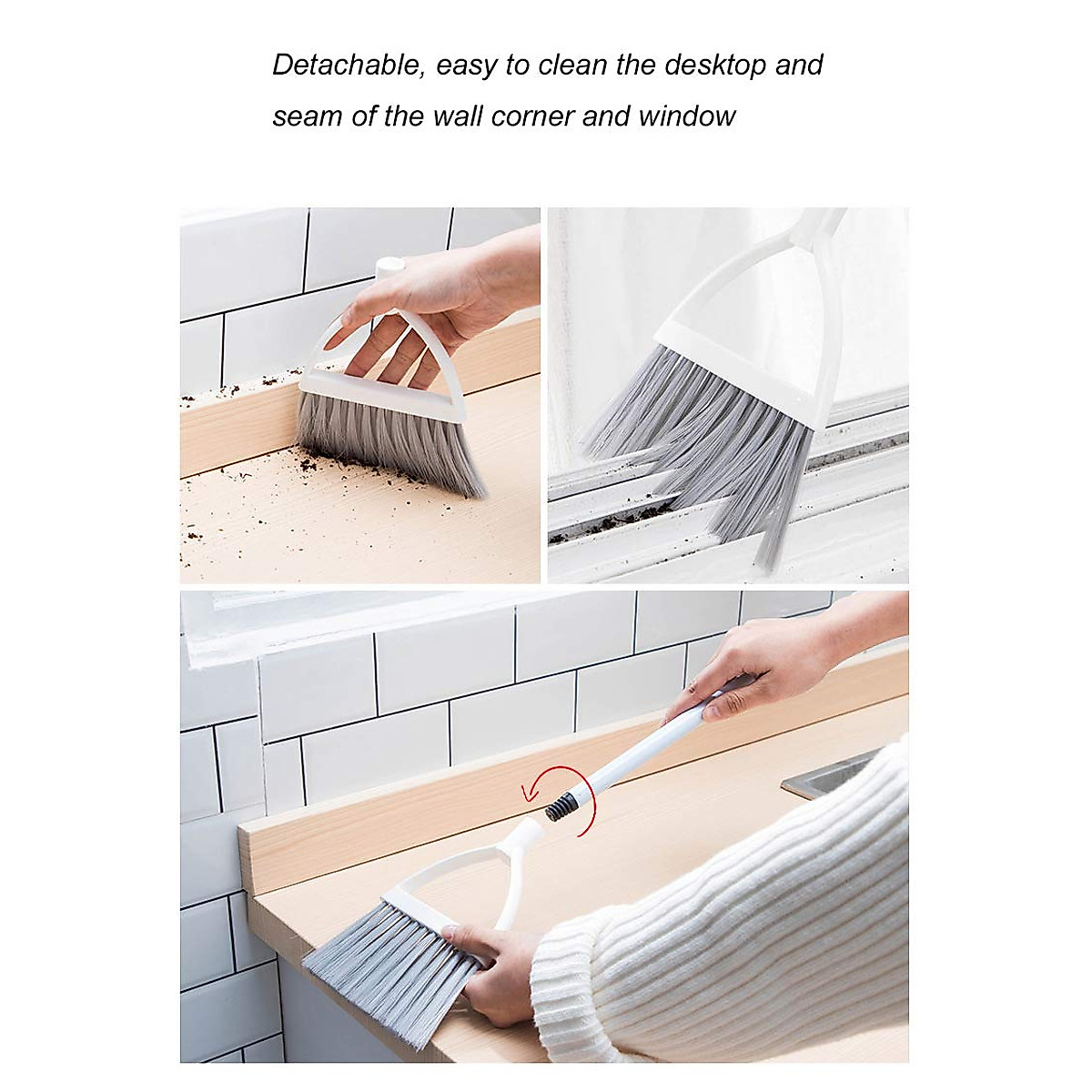 Qidiwin Mini Broom and Dustpan, Home Kitchen Sweeping for Kids(White+Gray)