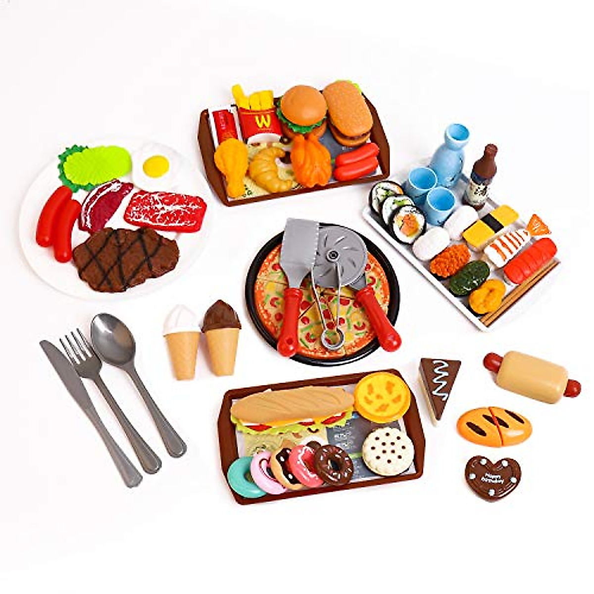 Kids Food cart Toy Sets,Kids Role Play Large Dining car Toys and 98pcs Food, Kitchen, Tableware Accessories., Educational Toys for 3+ Years Boys/Gir