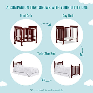 Dream On Me Violet 4-In-1 Convertible Mini Crib In Cherry, Greenguard Gold Certified, JPMA Certified, 3 Position Mattress Height Settings, Non-Toxic Finish