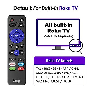 1-clicktech Remote for All Roku TV Brands [TCL/Hisense/Sharp/Insignia/ONN/Philips/Sanyo/JVC/.] and for Roku Players/Express/Ultra w/TOP Volume Buttons and Channel-Lock [NOT for Roku Stick]