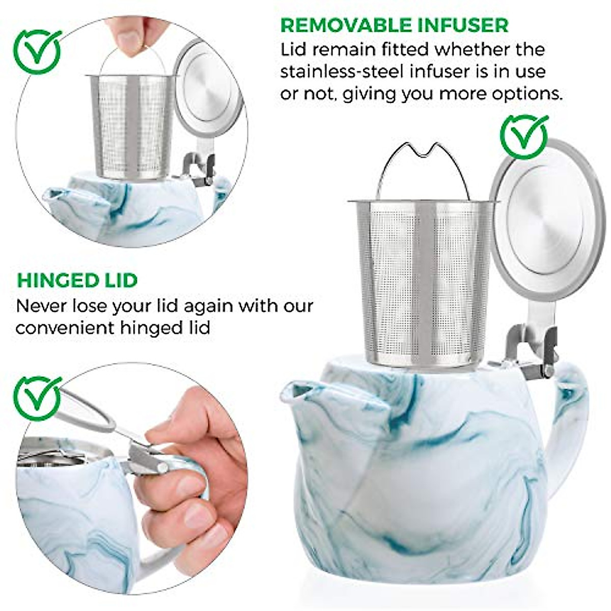 Tealyra - Marble Porcelain Teapot Turquoise - 22-ounce (2-3 cups) - Unique Design - Extra-Fine Infuser and Stainless Steel Lid - Infuse Loose Leaf Tea or Bags - 650ml