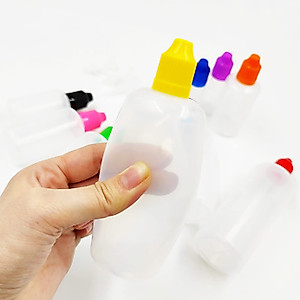 NANSHINE 100MLx10 LDPE Plastic Dropper Bottles Empty Squeeze Liquid Eye Dripper Containers with Child Resistant Cap (Bottles + Mixing Color Caps + Tips+label)