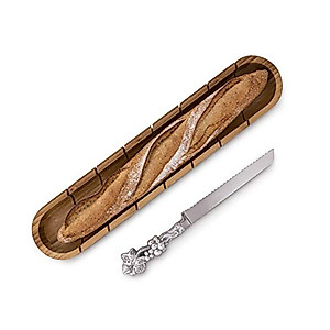 Arthur Court Designs Baguette Board with Grape Pattern Bread Cake Knife 20.6 inch x 6.8 inch x 1.8 inch