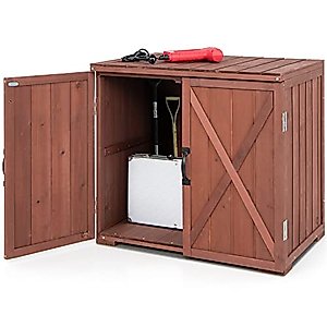 Goplus Outdoor Storage Cabinet, Wood Garden Tool Shed with Doors for Patio Backyard, 30" x 22" x 28.5"