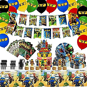 Heidaman Ninja Birthday Party Supplies Ninja Party Supplies Ninja Birthday Decorations Set Include Ninja Banners Balloons Cake Plates Ninja Tablecloth Cake Toppers(115pce)