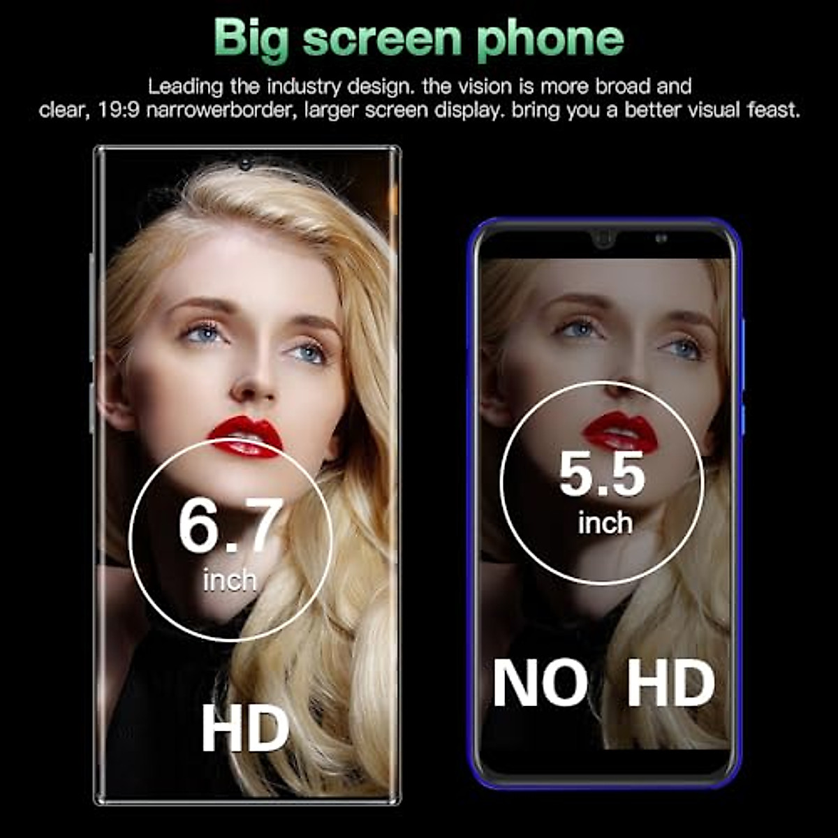 VSMOX S23Ultra Smartphones 5G, Android 13.0 Mobile Phones SIM Free, 8GB RAM 256GB ROM, 6800mAh Battery, 32MP 64MP Phone with Headphones and 128GB Card,Black-8GB~256GB