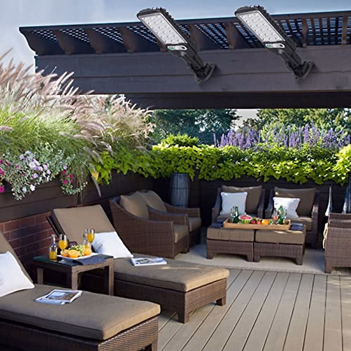 Solar Street Light IP65 Waterproof Outdoor Solar Powered Street Lights Dusk to Da-wn with Motion Sensor LED Security Flo-od Light for Parking Lo Drive-Way Yard Garden Square