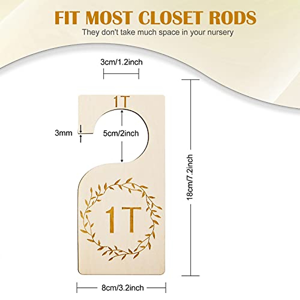 7 Pieces Baby Closet Size Divider Wooden Kids Closet Organizers Hanging Closet Dividers from 1T to 7T for Home Nursery Baby Kids Newborn Infant Clothes