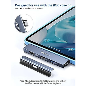 iPad Pro USB C Hub Multiport Adapter - Dockteck USBC Hub 5 in 1 with 100W PD, 4K 60Hz HDMI, Audio, USB 3.0, USB C Dock with Magnetic Grip for iPad Pro 12.9 2021 2020 2018, iPad Air, iPad Mini 6