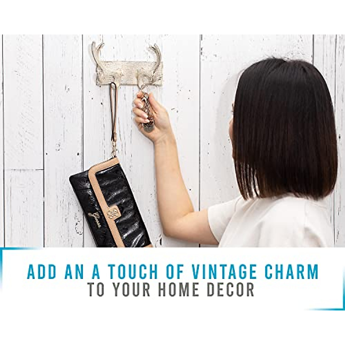 Comfify Vintage Cast Iron Deer Antlers Wall Mounted Hooks Antique Finish Metal Clothes Hanger Rack w/Hooks Deer Antlers Shape | Includes Screws and Anchors | in Antique White