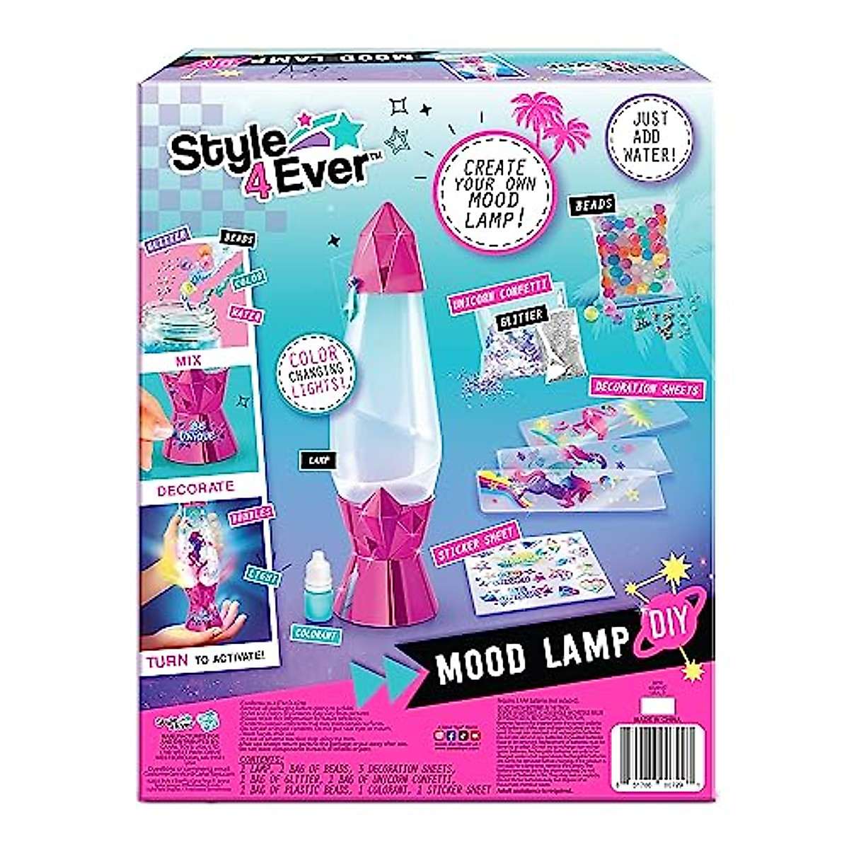 Canal Toys Style 4 Ever DIY Mood Lamp - Customizable Bubble Lamp with Color-Changing LED Lights, Glittery Bubbles, and Swirling Beads. Ages 6+