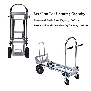 Convertible Hand Truck, 3-in-1 Industrial Aluminum Heavy Duty Dolly Cart, 700 lbs Capacity (3 Positions, 53" High)