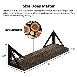 Floating Wall Shelves, Wall Mounted Shelves Wood Rustic Bookshelves Hanging Decorative Wall Shelves for Living Room, Bathroom, Kitchen, Office, Small Modern and Heavy Duty with 8 Free Hooks(Set of 4)