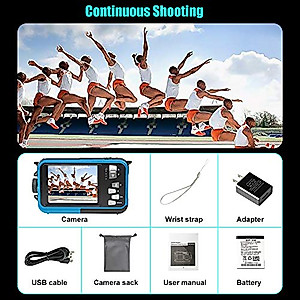 Waterproof Digital Camera Underwater Camera Full HD 2.7K 48MP Waterproof Camera with Dual Screen | 16X Digital Zoom | Flashlight