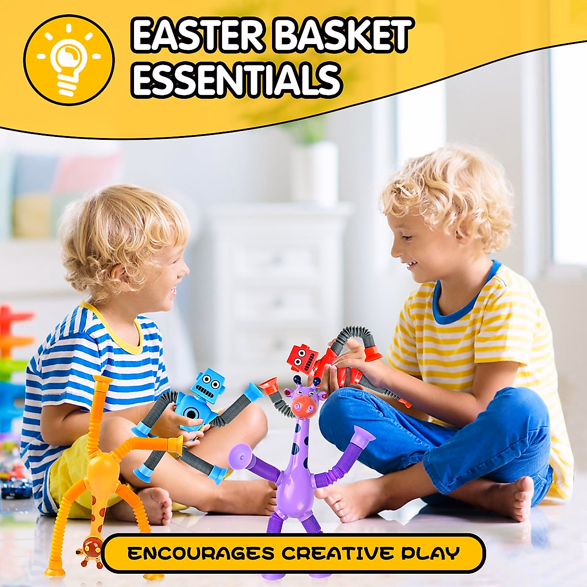 Easter Basket Stuffer Gift Robot Sensory Travel Toys 4Pcs for Toddlers Kid Boy Year Old Ages 3 4 5 6 7 8 9, Airplane Activities Suction Autism Pop Tube Fidget Toys Autistic Stocking Valentine for Kids