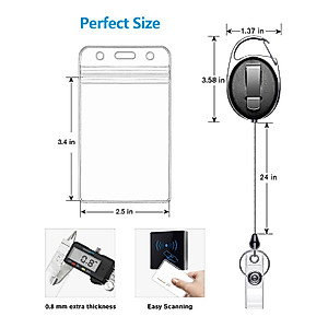 KTRIO 2 Pack Retractable Badge Holders, ID Badge Holders with Heavy Duty Carabiner Reel Clip, Vertical Style Clear ID Card Holders with 28 inches Kevlar Pull Cord