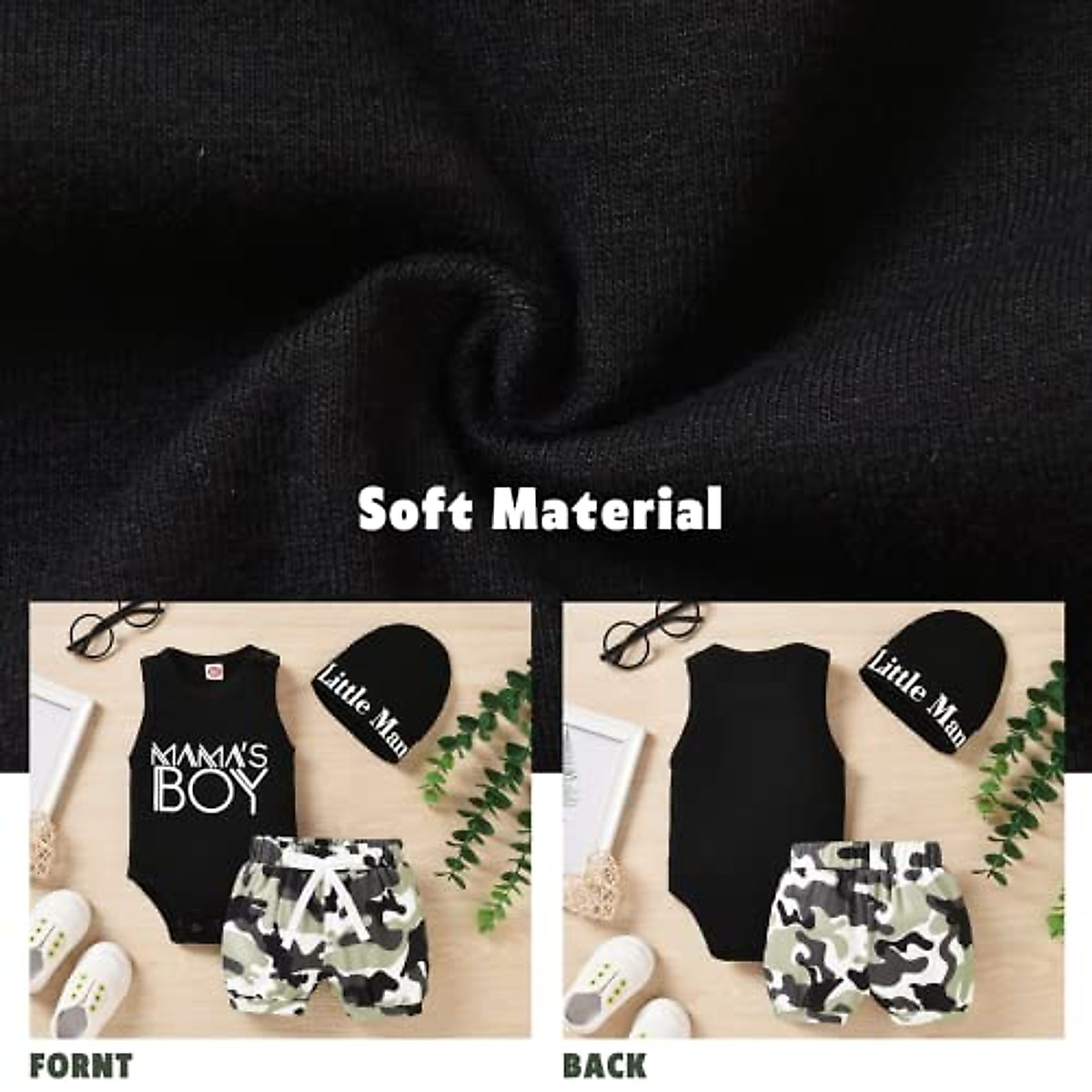 Aalizzwell Preemie Baby Boys Clothes Outfit Mamas Sleeveless Camouflage Shorts for Spring Summer Clothing Premature Black