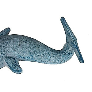 Hampton Nautical Decorative Cast Iron Dolphin Hook, 7", Light Blue Whitewashed