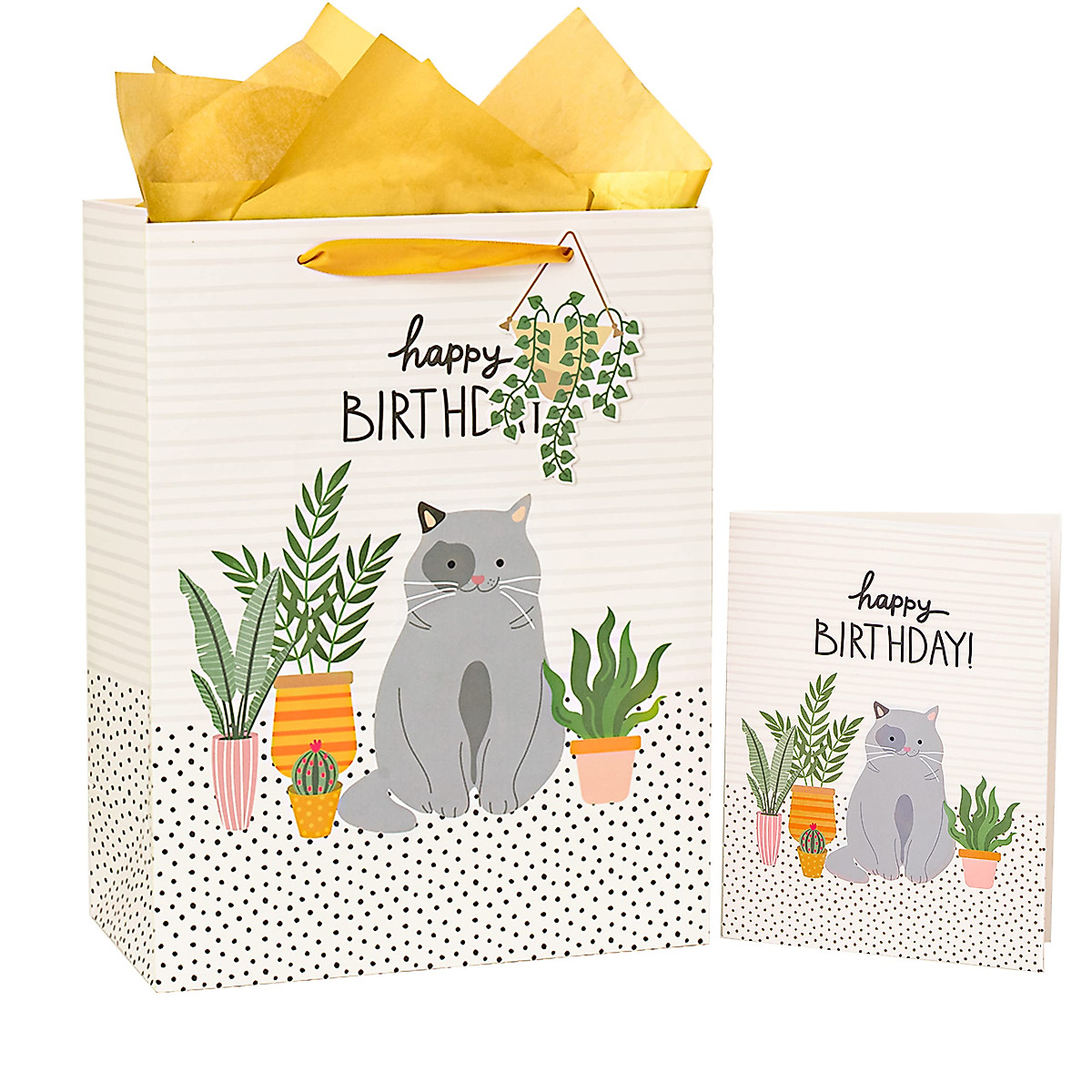 MAYPLUSS 13" Large Gift Bag with Greeting Card and Tissue Paper for 50 Years Birthday Party - Black Gold Foil Design