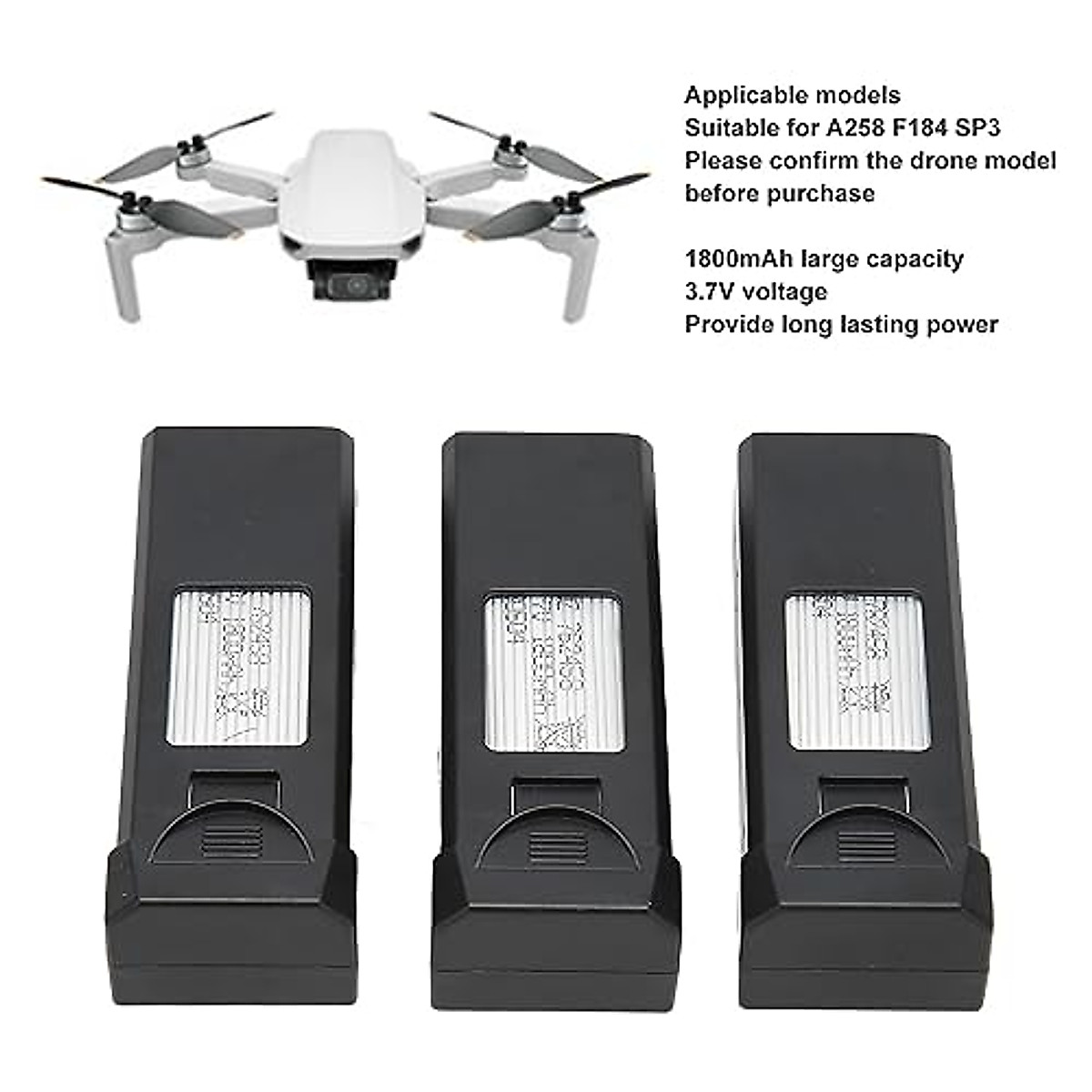 PUSOKEI 3PCS RC Drone Battery, 3.7V 1800MAH Quadcopter Drone Battery Replacement Battery for A258 F184 SP3 RC Drone