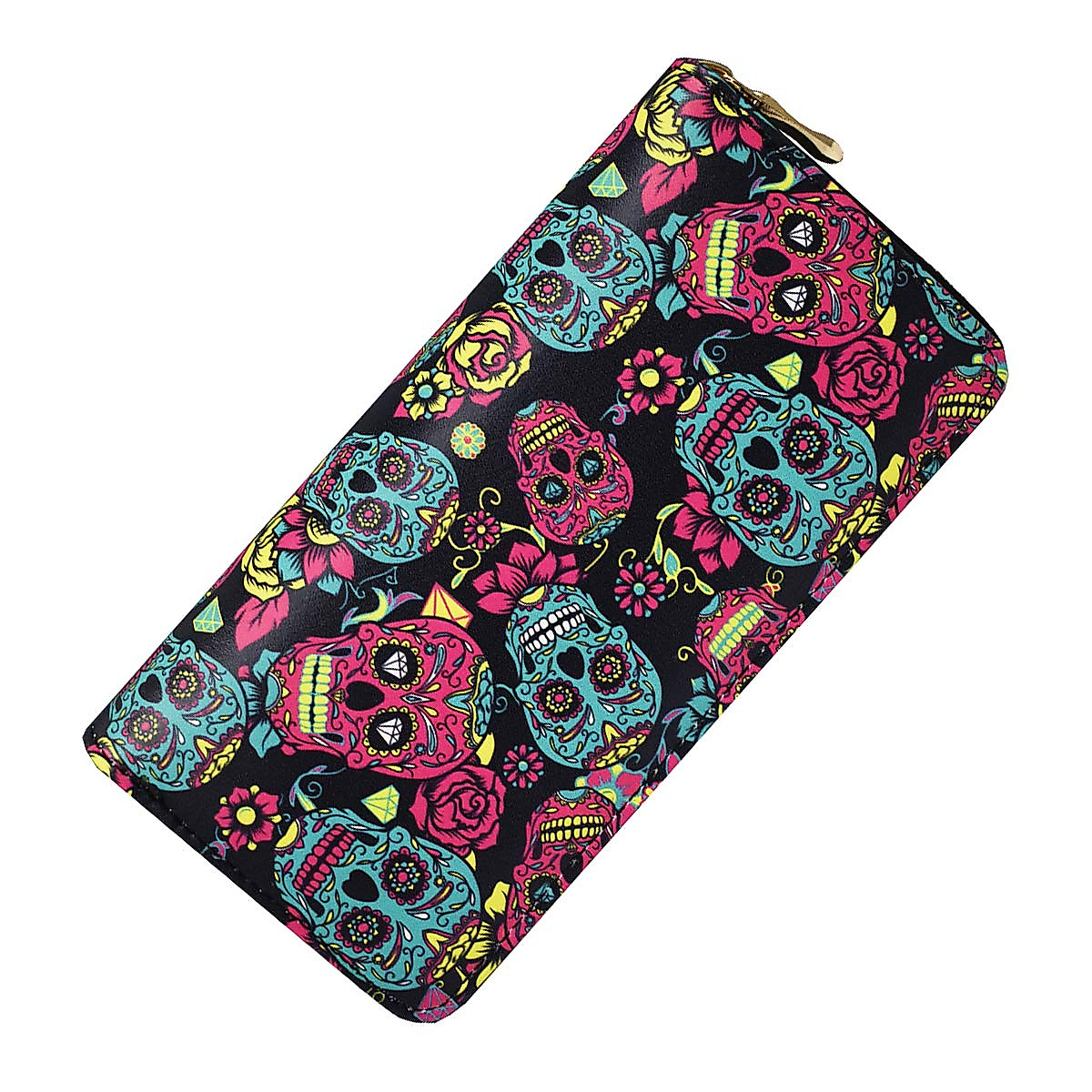 Laimi Duo Women's Skull Wallet Floral Leather RFID Blocking Purse Clutch Multi Card Case Phone Holder for Ladies