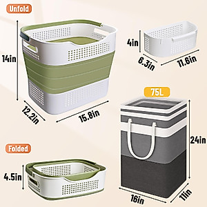 35L Collapsible Laundry Baskets Plastic with Handles,Removable Pop Up Storage Container,75L Clothes Laundry Hamper-Foldable Laundry Basket 0rganizer
