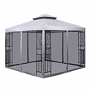 ZZBJ 10'X10' Gazebo Canopy, Patio Gazebo with Net and Corner Shelves, Shade Awning Shelter, Pergola Picnic Outdoor Party
