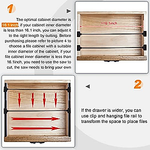 24 Pcs Hanging File Rail and Clip Set 16 Black Hanging File Clips 8 PVC File Cabinet Rails File Drawer Support Black Rail Clips for Home Office Storage to Keep Folders Neat and Organized (Plastic)