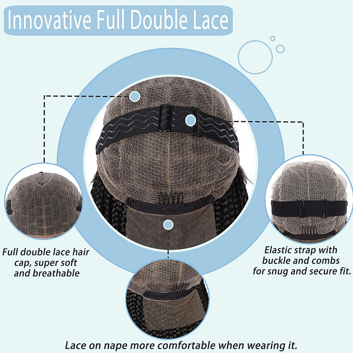 Fecihor 36" Knotless Braided Wigs Lace Front Box Braids Lace Frontal Wig for Women Human Hair Blended Black Hand Full double lace Braid Wig With Baby Hair