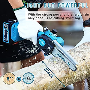 Mini Chainsaw Cordless, Yongic 6Inch Brushless Chain Saw Electric Chainsaw with Oiling System, Battery Chainsaw Power Chain Saws with 3.0Ah Large Battery for Branches Trimming Wood Cutting