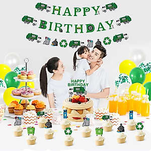 Dulousia Garbage Truck Party Supplies - Trash Truck Happy Birthday Banner, Garbage Truck Themed Balloons, Cup Cake Toppers for Waste Management Recycling Party