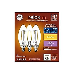 GE Relax 3-Pack 25 W Equivalent Dimmable Soft White B11 LED Light Fixture Light Bulb