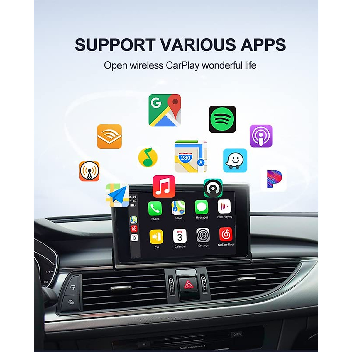 HAYALI Wireless CarPlay Adapter, 3.0 Car Play Wireless Adapter Compatible with Factory Wired CarPlay Cars, Wired to Wireless CarPlay Dongle for iOS 10-15, Plug and Play Syncing with iPhone 6 and Up