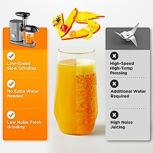 Juicer Machines, AAOBOSI Slow Masticating Juicer with Quiet Motor/Reverse Function/Easy to Clean Brush - Delicate Crushing Without Filtering - Cold Press Juicer for Fruit and Vegetable, Gray