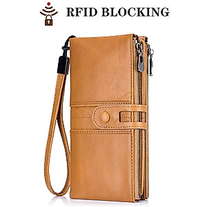 Roulens Wallet for Women Large Capacity Genuine Leather Bifold RFID Blocking Card Holder Clutch Travel Purse Wristlet