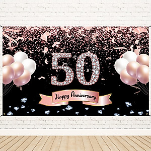 Trgowaul 50th Anniversary Party Decorations, Rose Gold 50th Year Anniversary Banner Backdrop for Parents, 50 Years Party Favors for 50th Wedding Anniversary, Class Reunion, Cheers to 50 Years Party