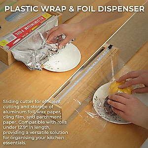 IK Innovations Bamboo Ziplock Bag Organizer for Drawer 7-In-1 Expandable Foil and Plastic Wrap Organizer 12” With Baggie Holder | Ziplock Bag Storage Organizer for Gallon Quart Sandwich Snack Bags