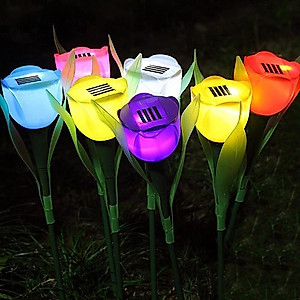 UWEL 6 Pcs Solar LED Light Outdoor Waterproof Multicolor Solar Flower Tulip Light Bulb for Home Garden Yard Lawn Landscape Night Lamp