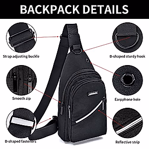 Aisijimo Small Sling Bag For Women Men Casual Crossbody Sling Backpack (Black-B)