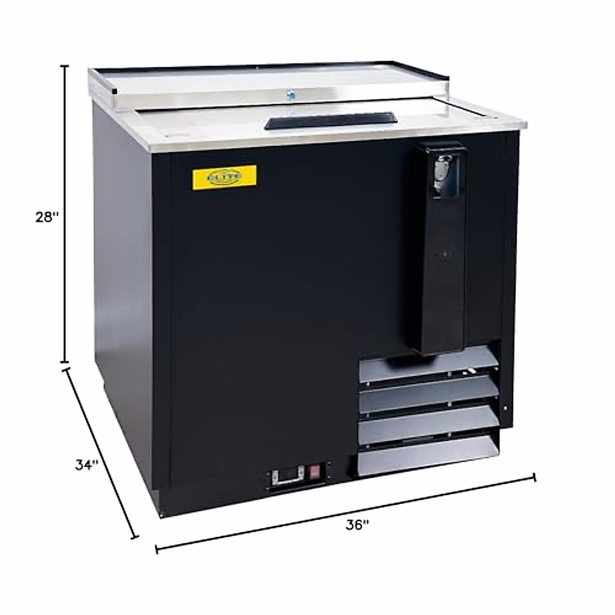 Elite Kitchen Supply Commercial Back Bar Beer Bottle Refrigerator, ETL NSF Horizontal Deep Well Fridge Cooler Merchandiser, 36" W Top Lid, White, 17 cases of 12 oz. cans Capacity