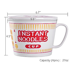 WHJY 27 oz Ceramic Modern Instant Noodles Bowl Cup Mug, Large Ramen Bowl with Handle & Lid, Ceramic Ramen Bowl, Soup Bowl, Instant Ramen Bowl, Ramen Bowls, Pasta Bowl - Red