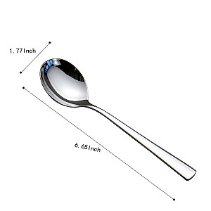 dearithe Soup Spoons, 6 pieces Stainless Steel Round Spoons Dinner Spoons, 6.65-Inch Silver