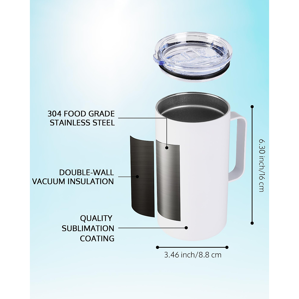 OFFNOVA 20oz Sublimation Tumblers with Handle, 4 Pack Sublimation Coffee Mugs with Lid, Stainless Steel Coffee Tumbler Travel Mug for Cold Hot Drinks