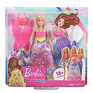 Barbie Dreamtopia Dress Up Doll Gift Set, 12.5-inch, Blonde with Princess, Fairy and Mermaid Costumes, Gift for 3 to 7 Year Olds